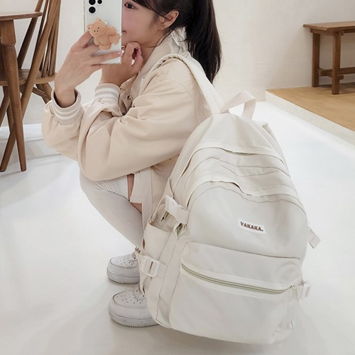K600 심플 베이직 무지 파스텔 캐주얼 백팩 실용적인 천가방 대학생 여대생 신학기 새학기 책가방 데일리 버클 지퍼 포켓