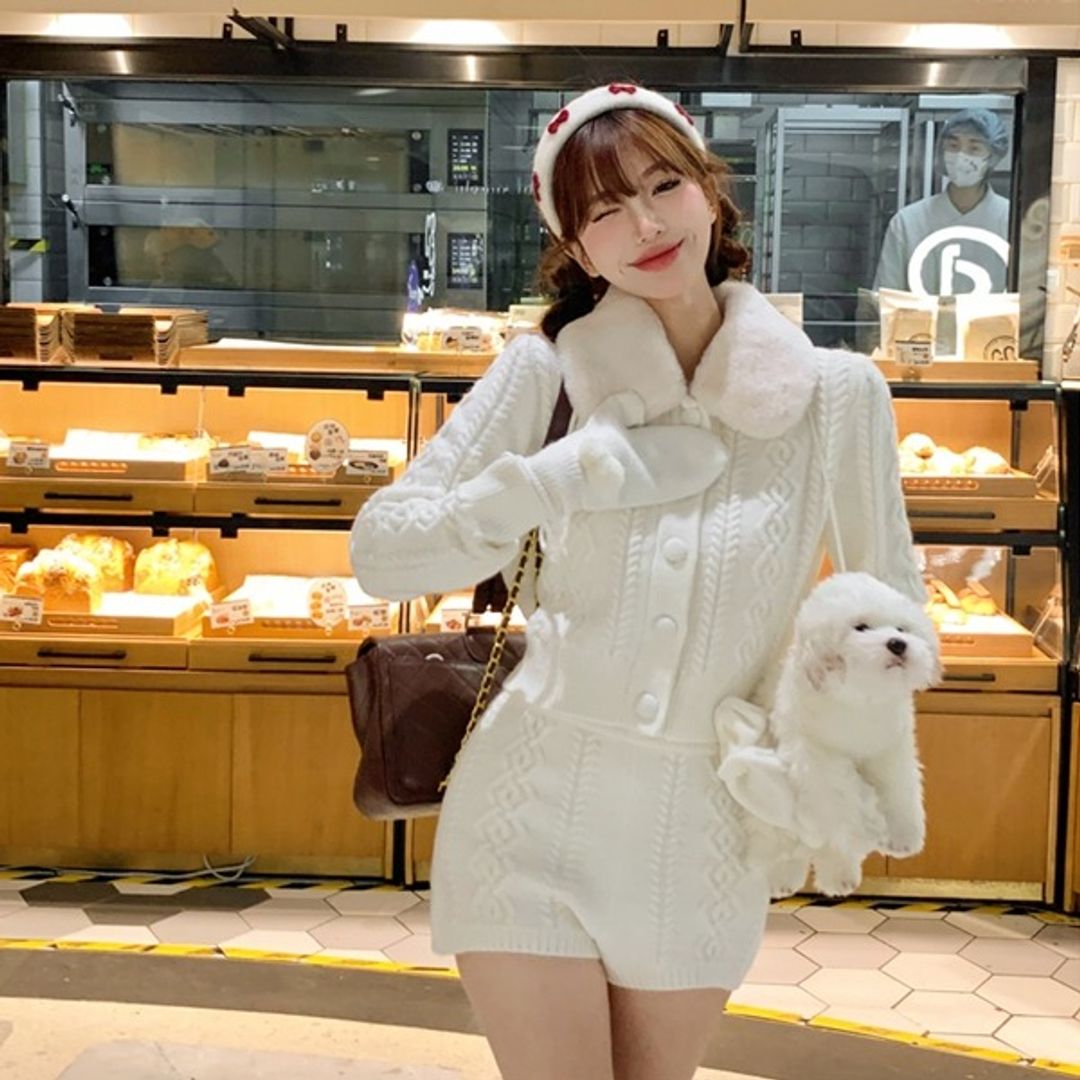 퍼카라 스웨터 가디건 하이웨이스트 니트 숏팬츠