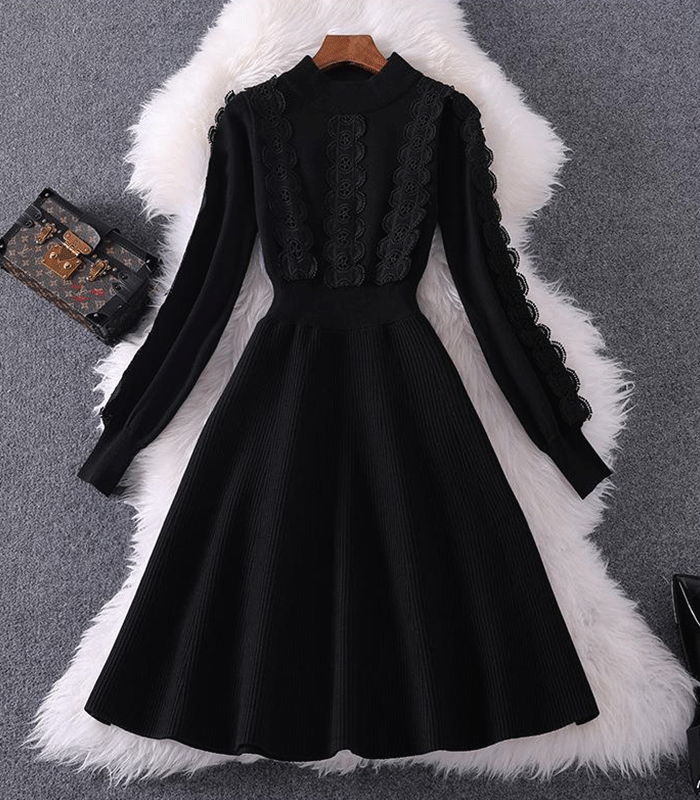 블랙라벨 레이스 니트원피스 겨울원피스 여친룩 모임룩 하객룩 겨울하객룩 며느리룩 모임원피스 하프터틀넥 여친원피스 니트원피스 레이스원피스 긴팔원피스 하객원피스 겨울치마 겨울