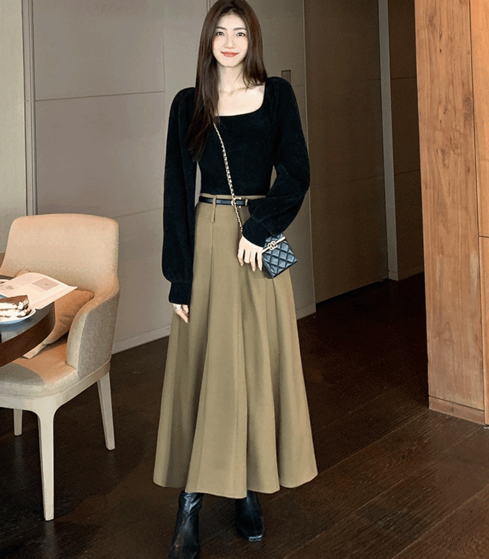 블랙라벨 A라인 모직 롱 스커트 하이웨이스트 모직치마 긴치마 데이트룩 며느리룩 하객룩 여친스커트 하객스커트 치마 데이트치마 A라인치마 롱스커트 플리츠스커트 겨울치마 봄