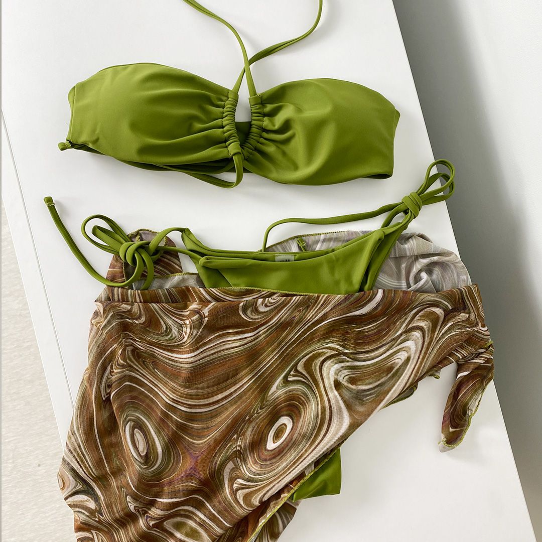 당일발송 제이크 그린 언더붑 탱키니 비키니 3피스 3pcs 수영복 랩스커트