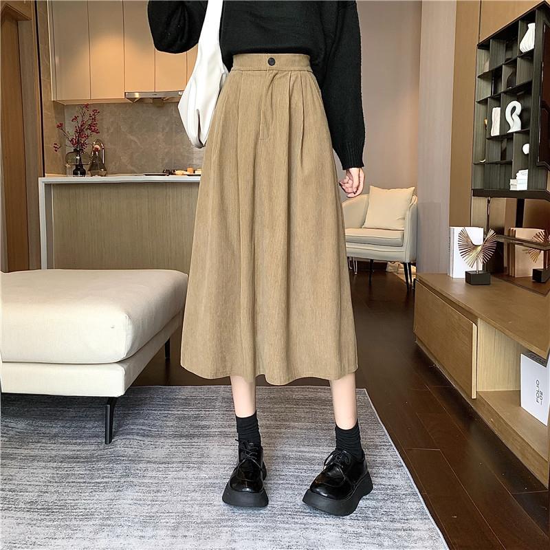 베이지하루 코튜로이 골덴 여자 하이웨이스트 슬림 미디움 A라인 밴딩 스커트 밴드 고무줄 치마 캐주얼 스트릿st 골지 여성 치마 따듯한 가을 겨울 봄 간절기 코듀로이팬츠