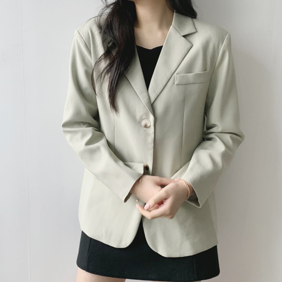 봄신상 프나 파스텔 기본 싱글 자켓 봄 가을 간절기 오버핏 아우터 박스핏 심플 재킷 직장인룩 오피스룩 단정한 데일리룩