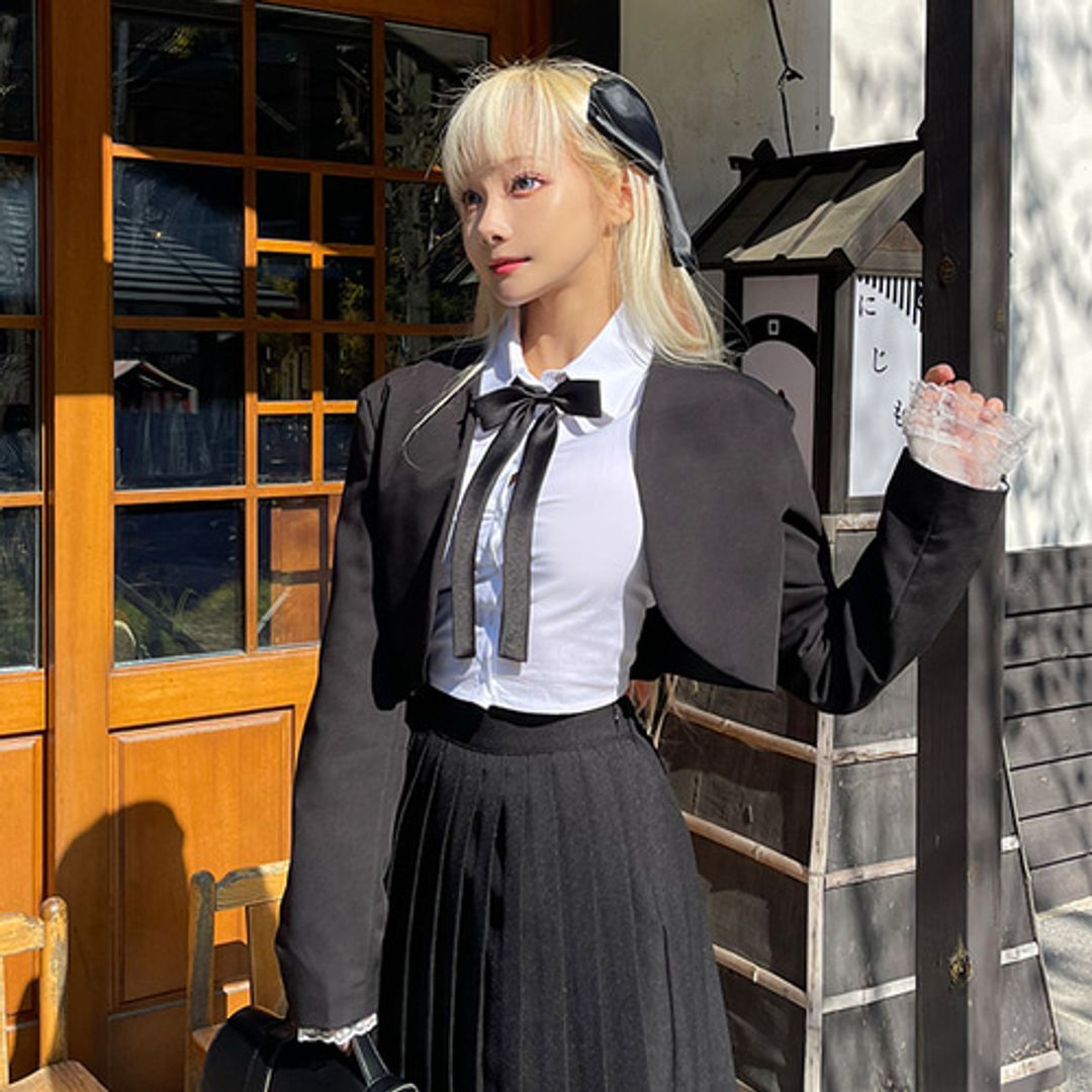 양산형 블랙마리아 크롭 볼레로 자켓 아이돌하이틴프레피룩스쿨룩교복학생펑크일본지뢰계 페어리계정장오타쿠코스프레