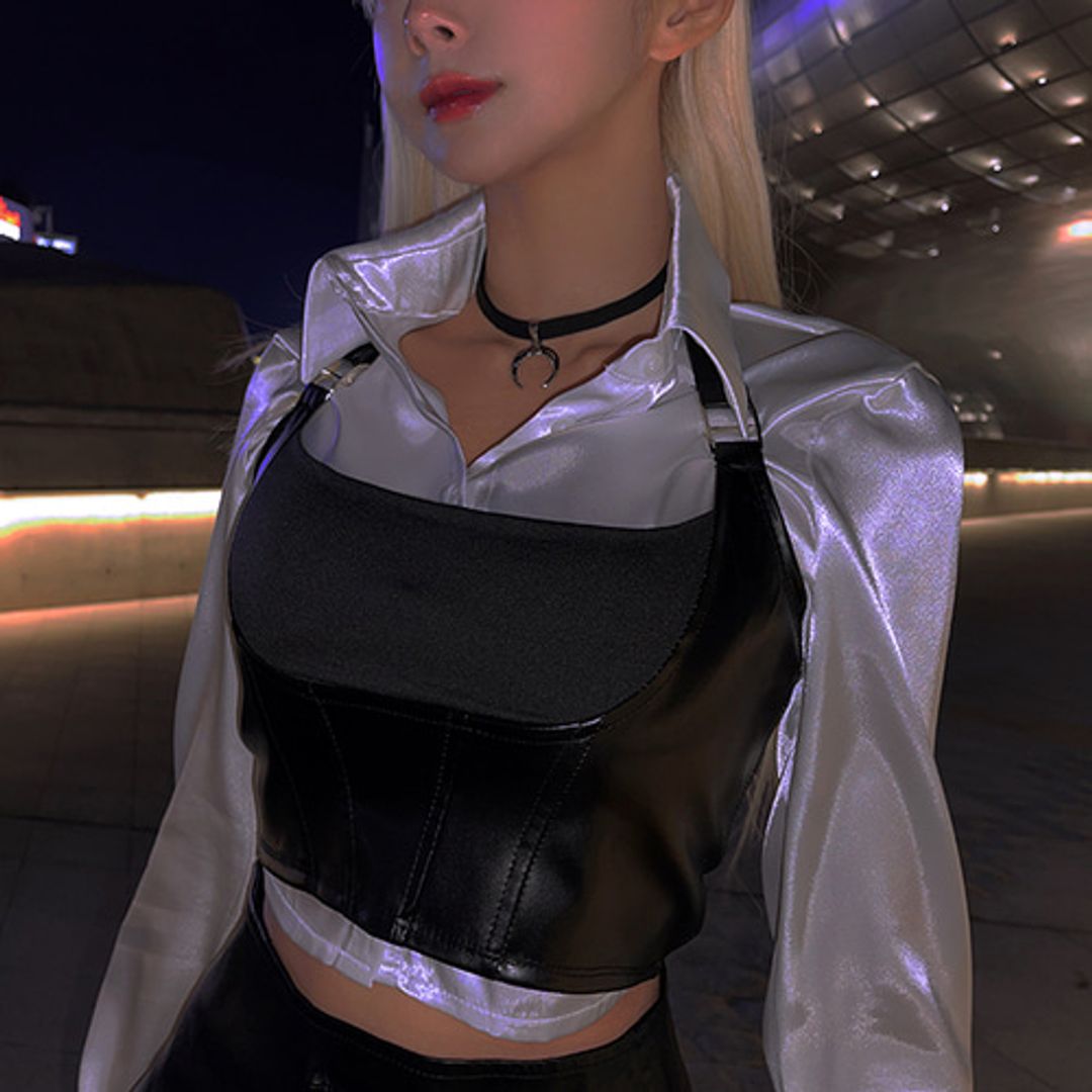 펑크 패닉 크롭 레자 뷔스티에 Y2k유니크하라주쿠패션하이틴룩키치매니악지뢰계고스스트릿패션댄스의상아이돌룩