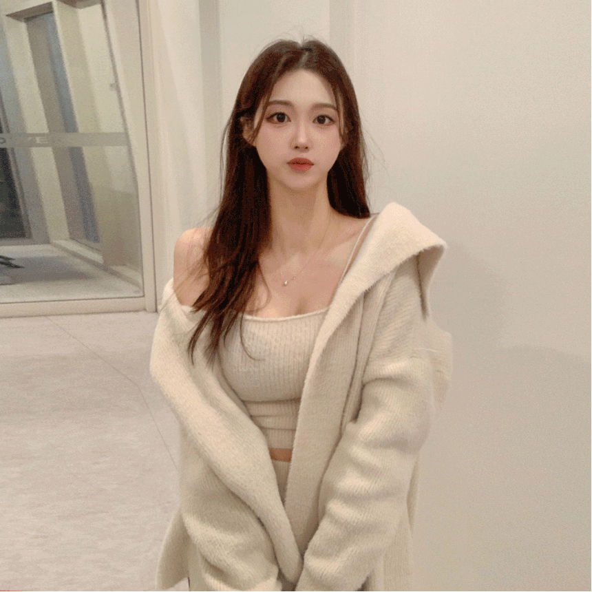 무배🚀 [2차한정수량🔥3PS] 앙고라 밍크 퍼 울 가디건 케이프 + 나시 탑 + 니트 와이드 팬츠 + 벨트 세트 쓰리피스 스트랩 set 2col