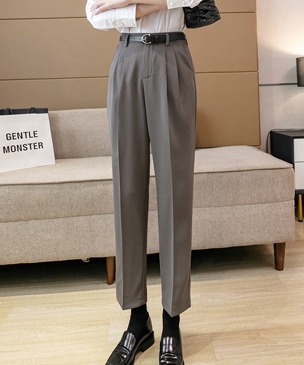 포앤바이앤 오늘출발 9900 균일가 세일 그레이 M 핀턱 하이웨스트 9부 여유핏 새미배기 일자 팬츠 봄 가을 간절기 투턱 핀턱 스트레이트 정장 바지 슬랙스