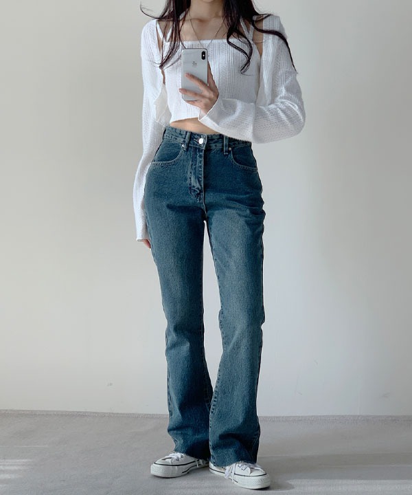 에이비글 시즌오프 세미 부츠컷 빈티지 밑단 컷팅 하이웨스트 청바지 스트레이트 일자 와이드 데님팬츠 워싱 롱 부츠컷