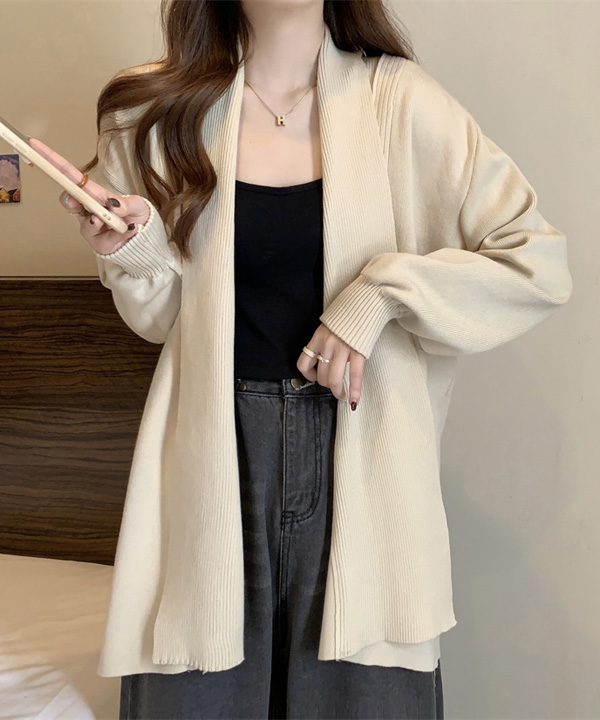 로우숄더 루즈핏 와이드 소매 골지 솔리드 오픈 가디건 간절기 환절기 블랙 베이지 캐주얼 매일입기좋은 데일리룩 일상룩 심플 입기편한 베이직 새내기 캠퍼스