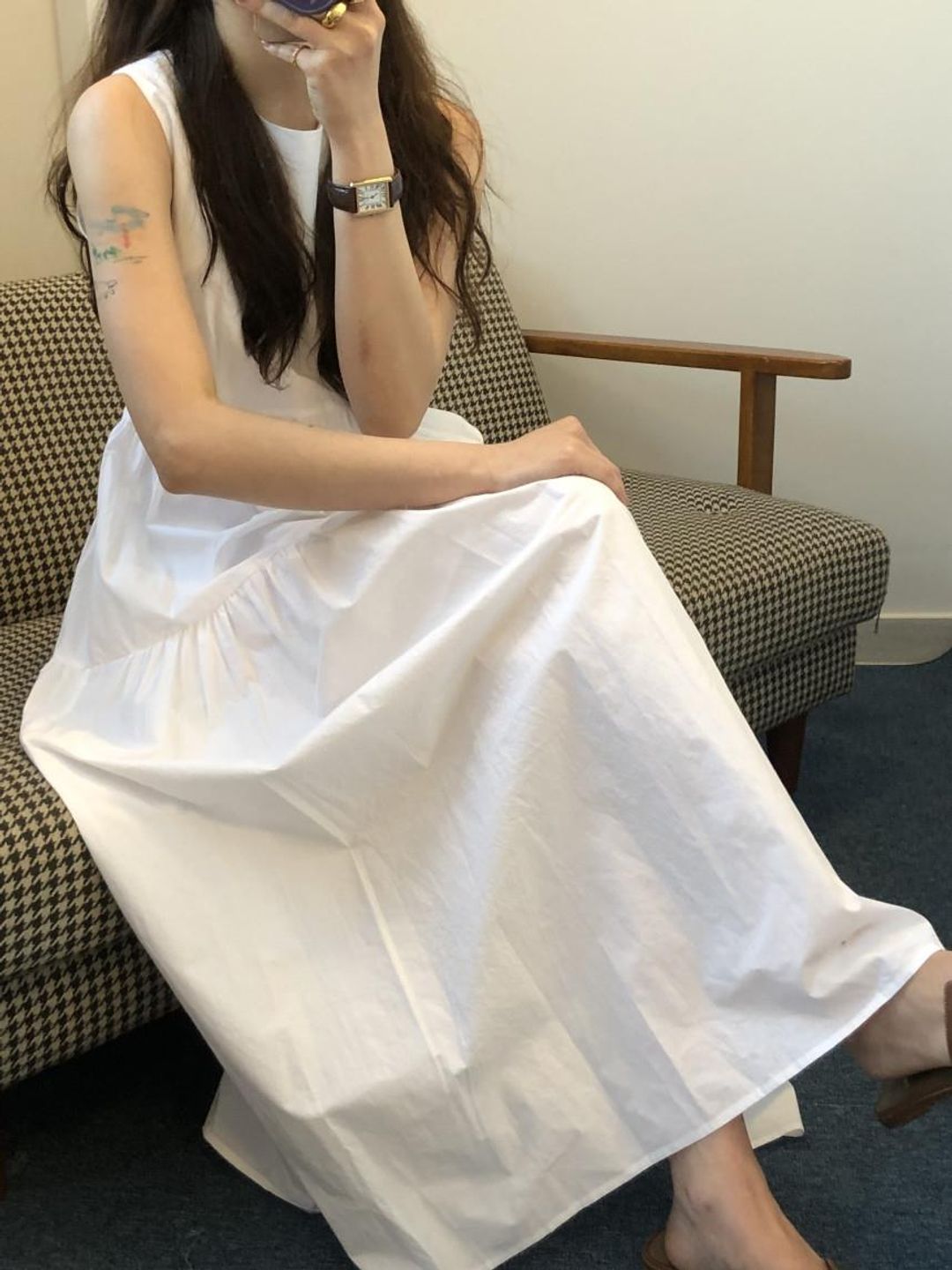 여성 민소매 롱원피스 프렌치 스타일 라운드넥 스티치 레이어드 여자 쪼끼 베스트 원피스 데일리룩 휴양지원피스 비치 원피스 동남아