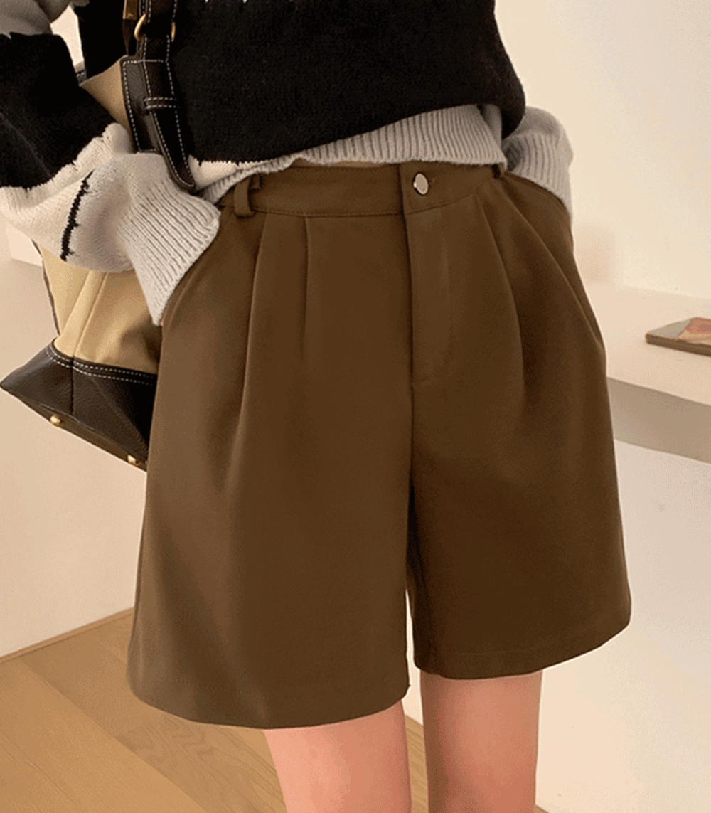 모직 와이드 레그 반바지 레트로 주름바지 겨울반바지 겨울팬츠 핀턱 미니 팬츠 셔링 숏팬츠 5부 슬랙스 트위드팬츠 주름반바지 A라인 슬림핏 기본 울 모직바지 여성반바지