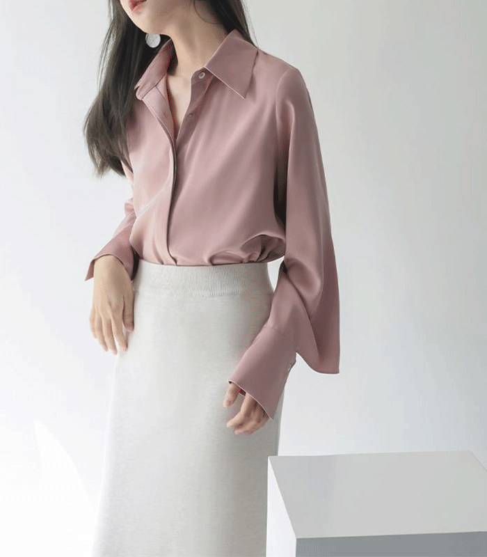 셀럽들이 열광하는 스타일~커프스 소매 쉬폰 블라우스드레이프 여성 봄 신상 상의 탑 정장 재킷 코트 이너 브이넥 긴팔 셔츠 정장블라우스 봄블라우스 여름블라우스