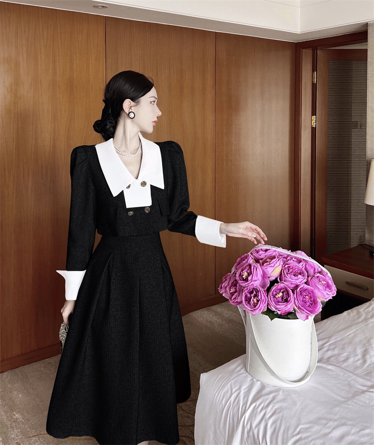 프렌치 트위드스커트 Set 고 퀄 하이 엔드 배색 미니 크롭 숏 롱 슬리브 소매 파워 숄더 롱 슬리브 자켓 코트 아우터하이 웨스트 롱 미디 A 라인 플레어 플리츠