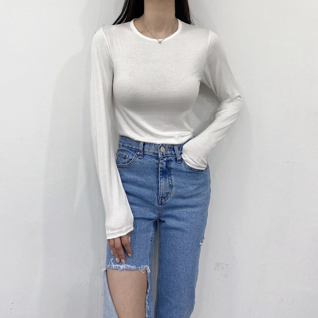 11 흰티 무지 모달 텐셀 기본 긴팔 흰색 검정 베이지 여성 이너 레이어드 면 티셔츠