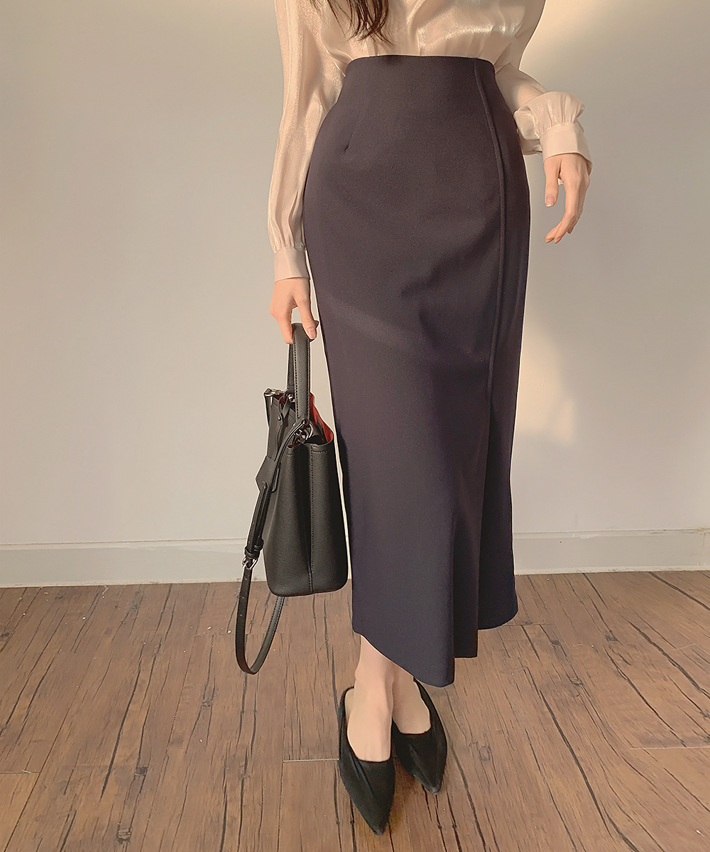 펜슬 여자 H라인 롱스커트 롱 솔리드 플레어 기본 일자 기본 여성 치마 반짝이는 단아한 직장인 코디 단추 허리 밴딩 무릎 여름 가을 봄 오피스룩 출근룩 러블리 여친룩 시크한
