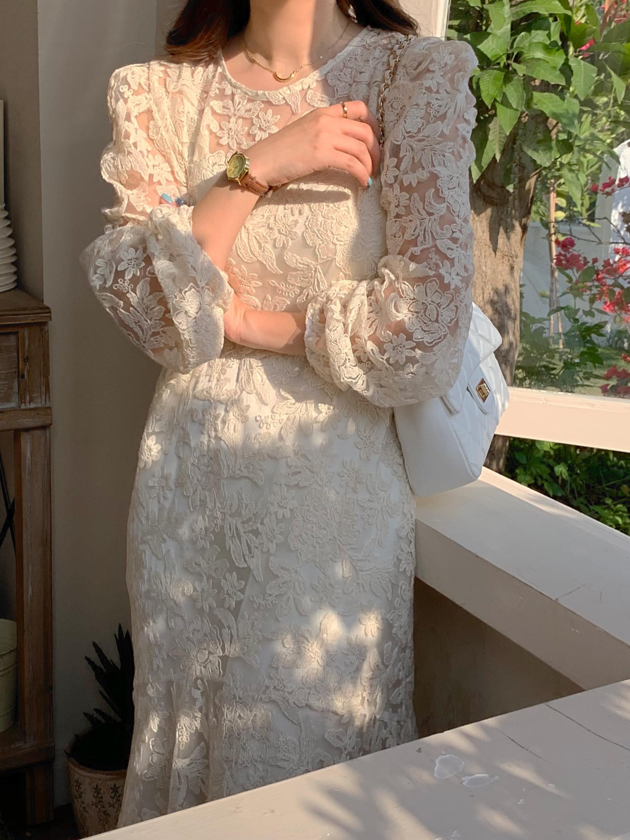 투피스 Set Up 크로셰 레이스 뜨개질 여자 셔츠 봄 모임룩 파티룩 여성 러블리 상의 브이넥 여자 서스펜더 나시 민소매 러블리 롱원피스 뷔스티에 피시테일 해변