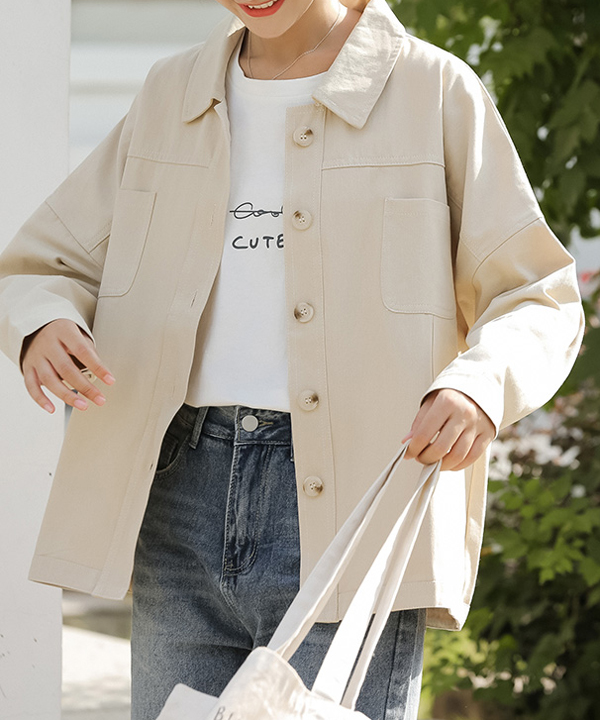 입고지연 싱글 카라 로우숄더 아웃포켓 오버핏 솔리드 면 자켓 깔끔한 심플 베이직 클래식 넉넉한 여유핏 박시 봄 간절기 아우터 외투 입기편한 데일리룩 캐주얼 캠퍼스룩