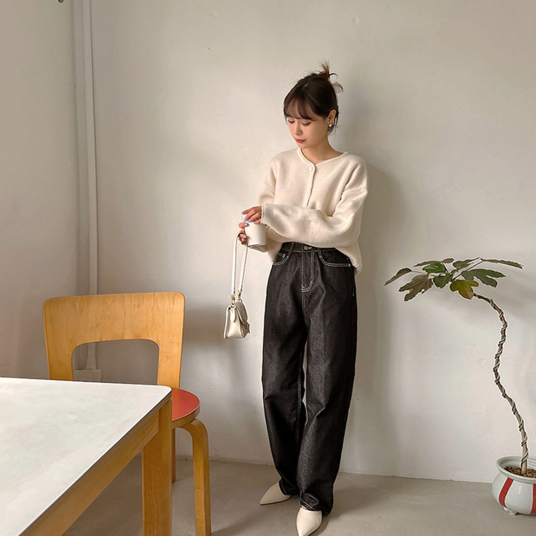 이염방지 론크 생지 스티치 와이드 데님 팬츠 청바지