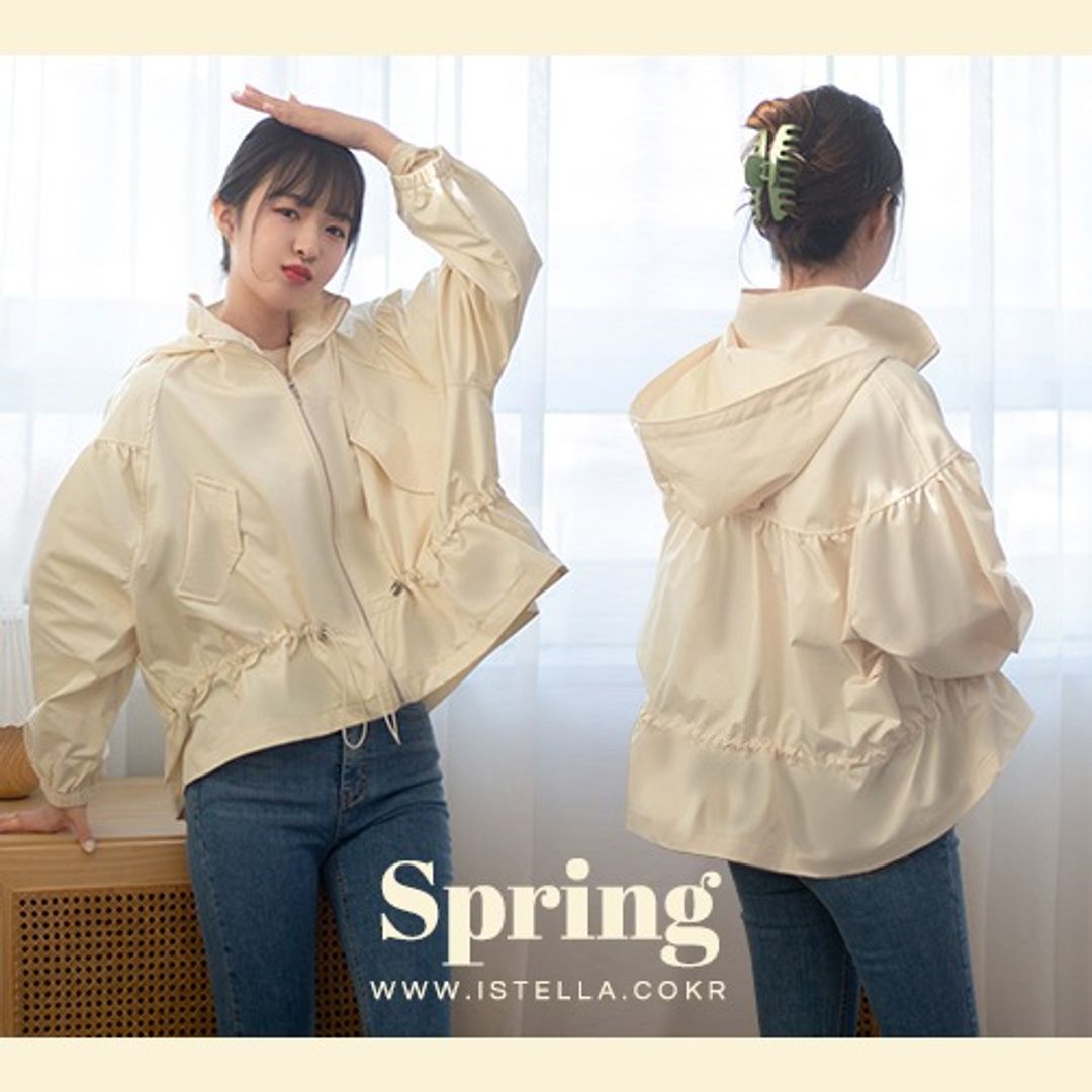 봄 후드 프릴 스트링 플레어 숏 야상 점퍼 봄야상봄사파리후드야상크롭야상야상점퍼봄자켓숏자켓숏야상바람막이벌룬소매