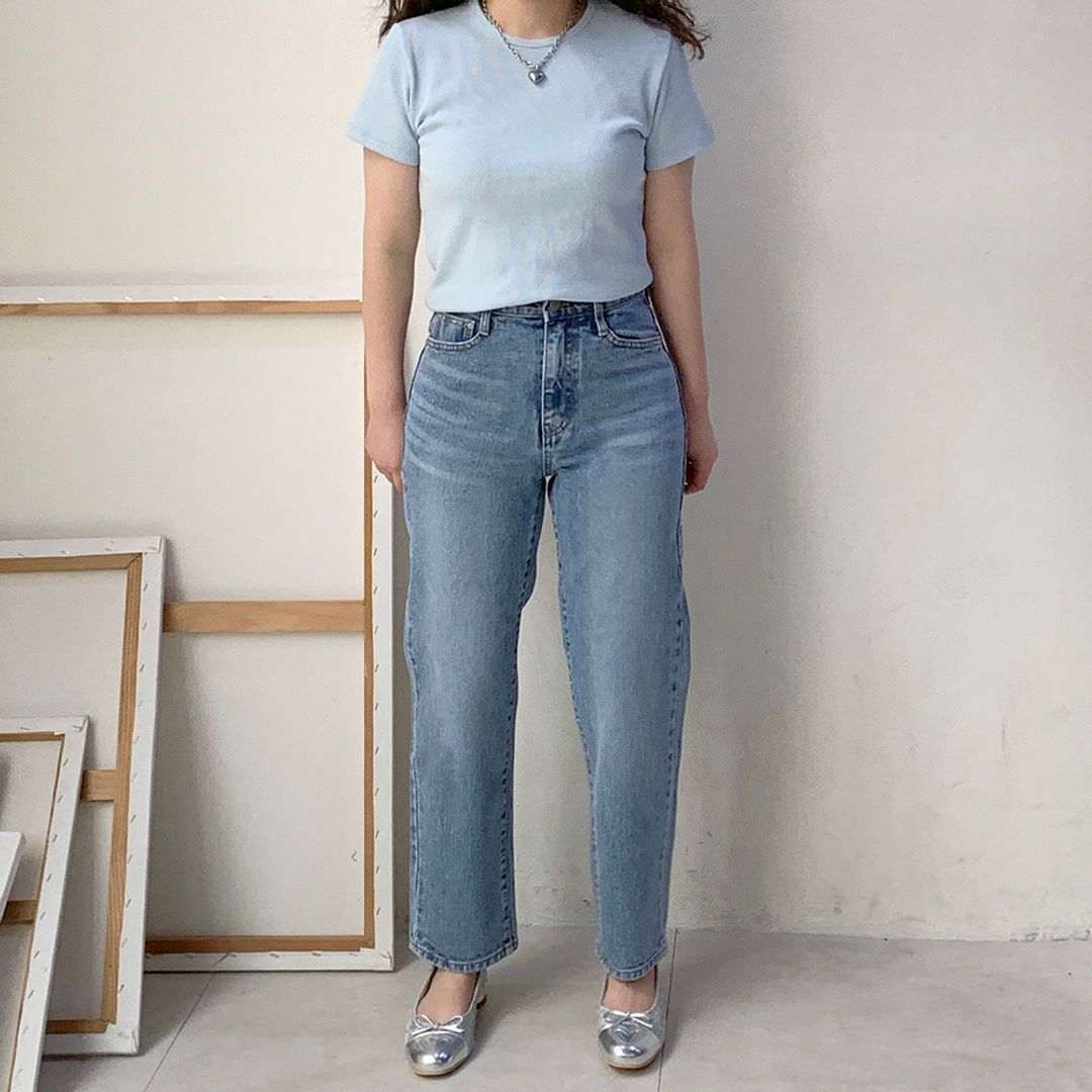 키작녀청바지 맘진 일자핏청바지 중청데님