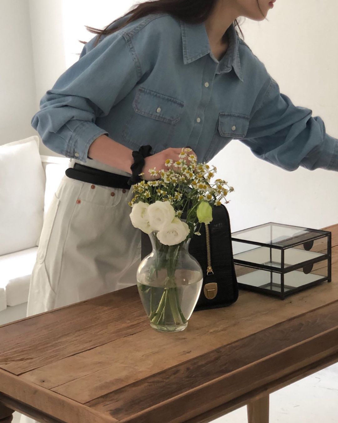 여자 프렌치 청남방 봄 루즈핏 데님 셔츠 2color 연청 중청