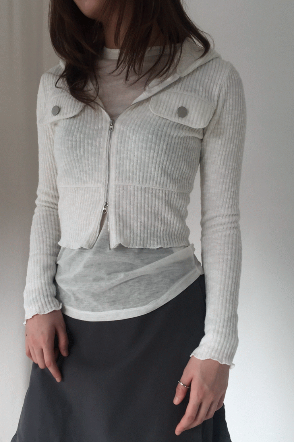 아멜라 POCKET HOOD TWO WAY ZIP - UP