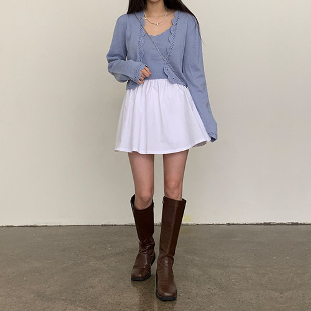 웨지 뒷밴딩 플레어 미니 스커트 3color 봄코디봄옷샤랄라제주도룩벚꽃롱부츠룩