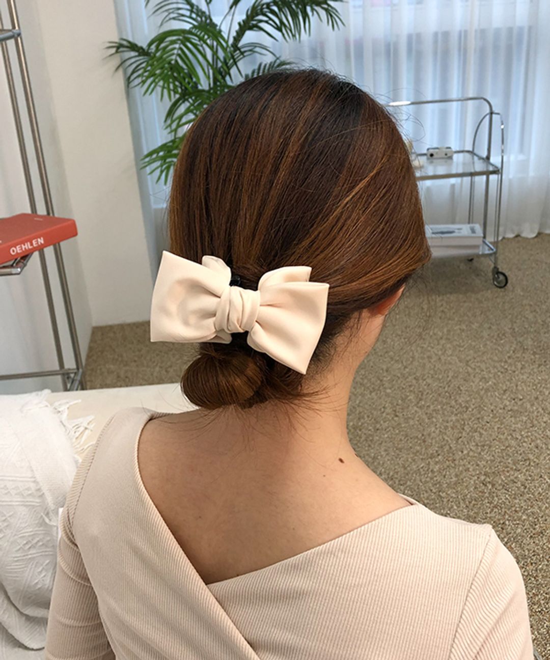 리본 쉬폰 반머리 반묶음 똥머리 올림머리 헤어 집게핀