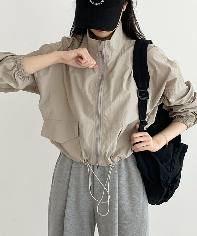 💖핏조절💖 나린 스트링 아노락 바람막이 크롭 집업 자켓 봄 가을 데일리 10대룩 20대룩 루즈핏 캐주얼 항공점퍼 블루종 간절기 스트링 트레이닝 하이넥 점퍼 봄 아우터