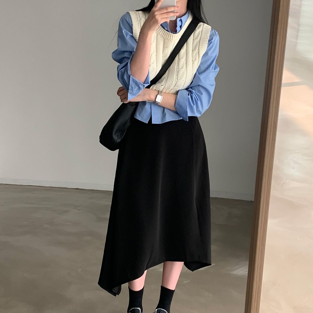슬릿 언발 롱스커트 Sk