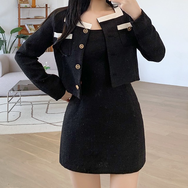 여성美고급美♥무료배송 화이트 하임 배색 자켓 원피스 세트 하객룩 소개팅룩 등 격식 있는 자리에서 주인공 만들어줄 고퀄 세트♥