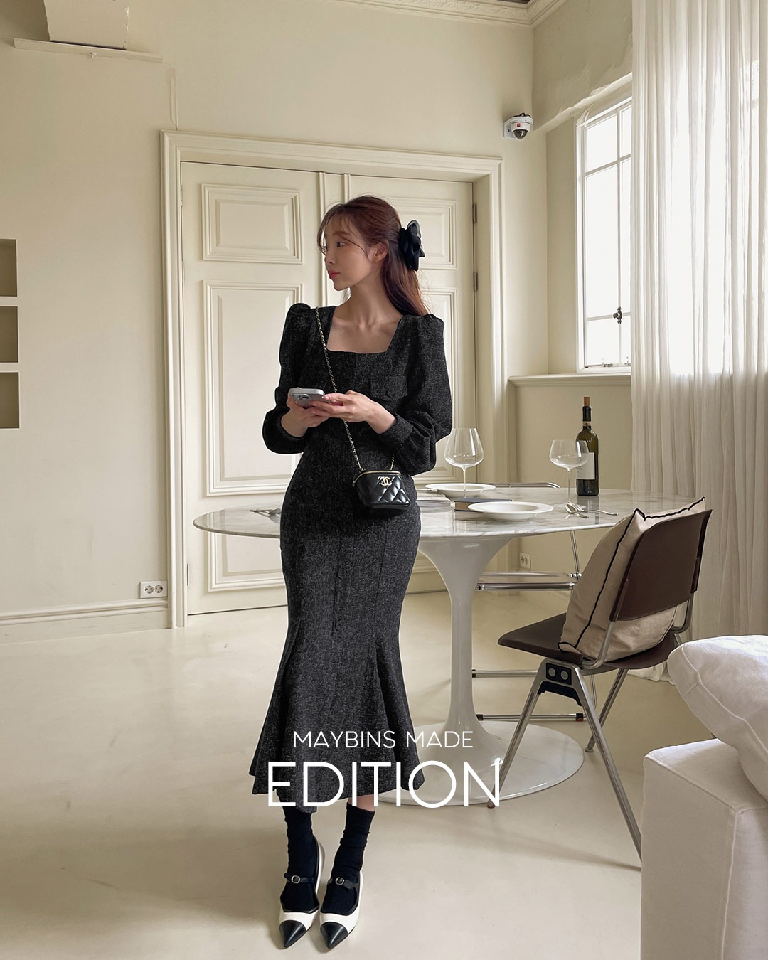 메이빈스 당일발송made 듀 머메이드 롱 원피스자체제작 하객룩 웨딩룩 웨딩게스트룩 모임룩 머메이드원피스 하이퀄리티 트위드원피스 스퀘어넥원피스