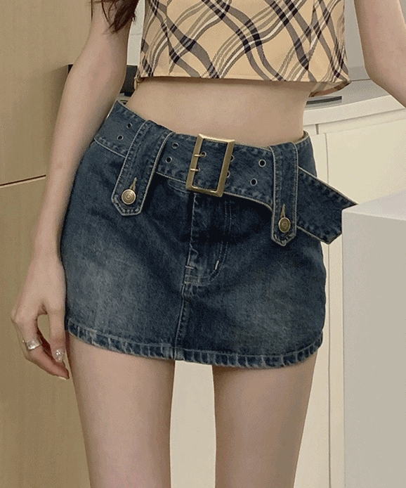 [힙한무드/y2k] 빅벨트 로우라이즈 치마바지 데님 스커트 2col