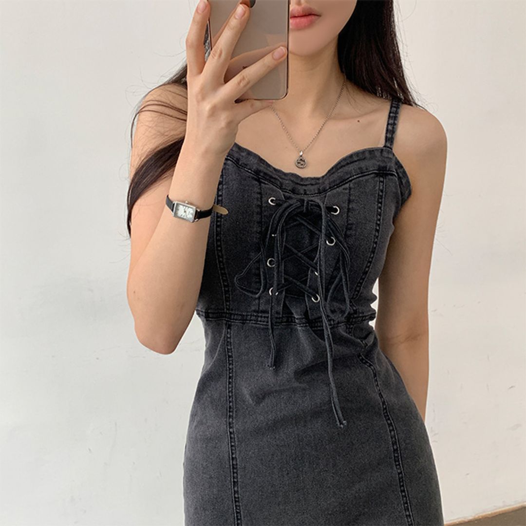 알렛 코르셋 데님 뷔스티에 미니 원피스 2color 청흑청썸머데님여름코디페스티벌바캉스룩
