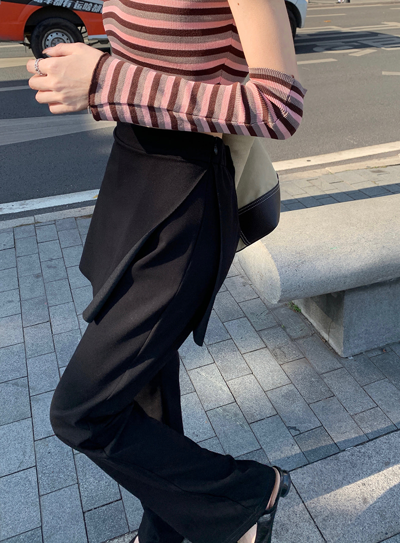 유니크 레이어드 슬랙스 하이 웨스트 하이틴 빈티지 스트릿 랩 스커트 치마 바지 얆은 슬림 롱 다리 팬츠 바지 캐주얼 몸매