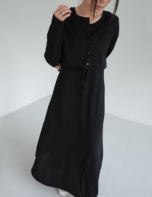 더리틀빅맨 String cardigan ops set (2colors)