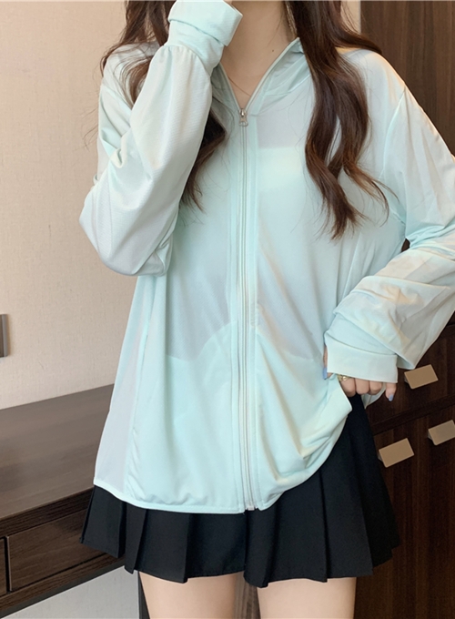 아이스 시원한 선스크린 햇빛 차단 가리개 용 일상 바람막이 얇은 카디건 스타일 후드 가디건 통기성 좋은 한여름 롱슬리브