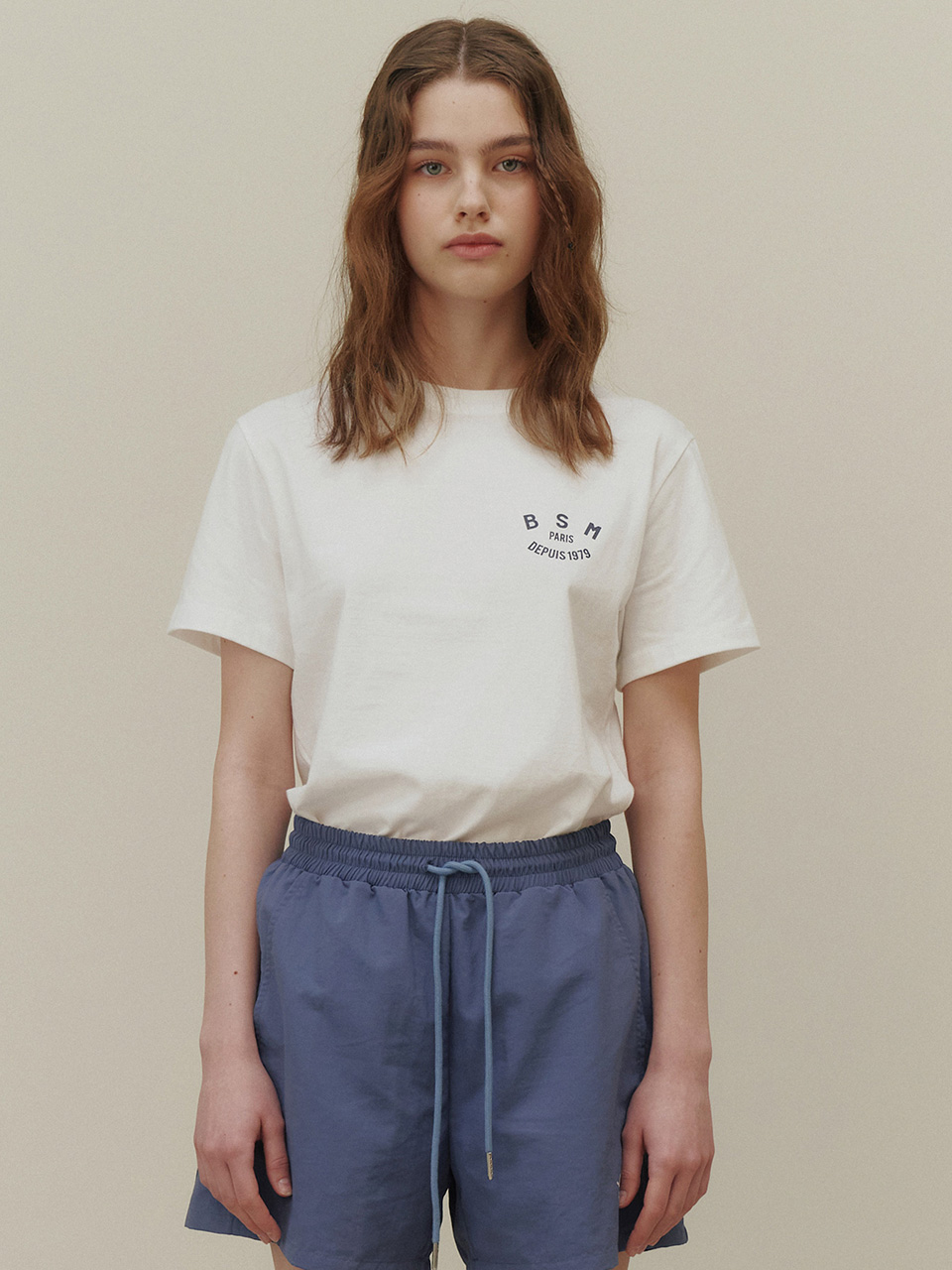 벤시몽 BSM SMALL LOGO HALF SLEEVE - WHITE/NAVY