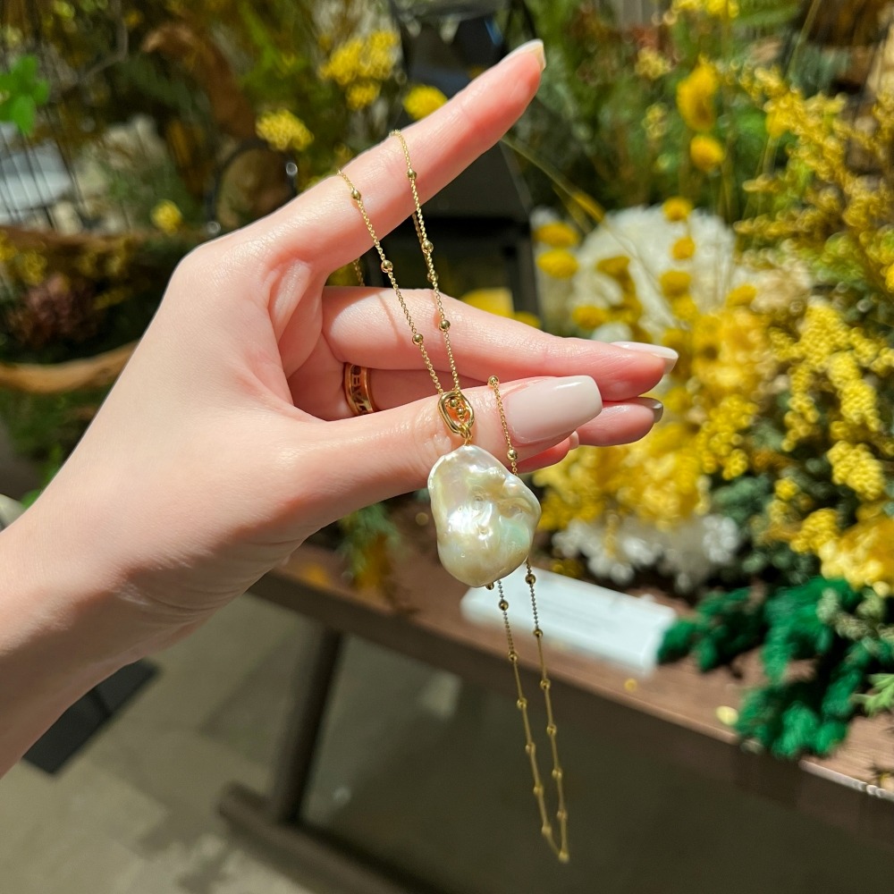 담수 진주 펜던트 실버 925 롱 목걸이 2col / 골드 바로크 볼드 못난이