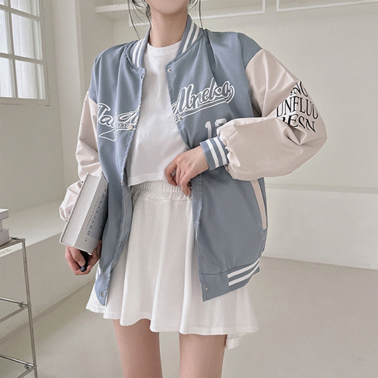 럽앤썸 [y2k!/착한가격!] 캐주얼 레터링 배색 바시티 점퍼 4color