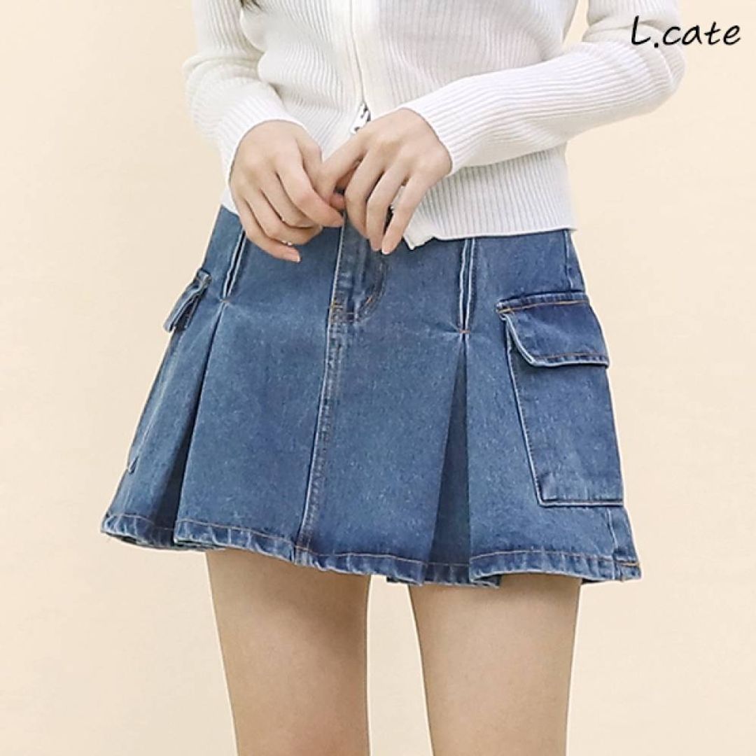 여자 데님 스커트 Rp032 A라인 카고 청 치마 색 의류 블루 데일리 업타운걸스