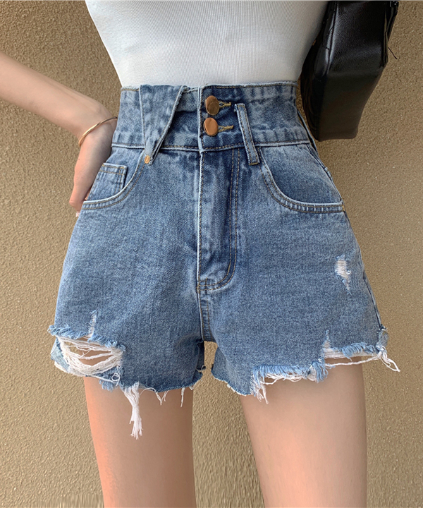 찢청 반바지 하이웨스트 슬림핏 A라인 디스트로이드 워싱 데님 숏팬츠 진반바지 컷오프 마이크로미니 3부 글램 섹시 봄 여름