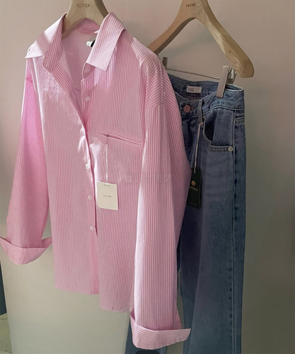 버나뎃 [당일 소라]플러터 센트럴 스트라이프 셔츠 (2col) flutter