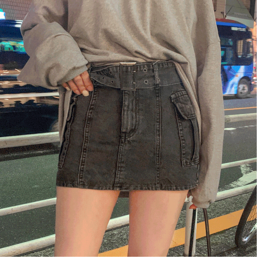 무배🚀 [카고벨트💖로우라이즈] 바지내장 카고 아일렛 펀칭 버클 벨트 골반 y2k 청 치마 속바지 안감 h라인 마이크로미니 데님 포켓 미니 스커트 스트랩 3size