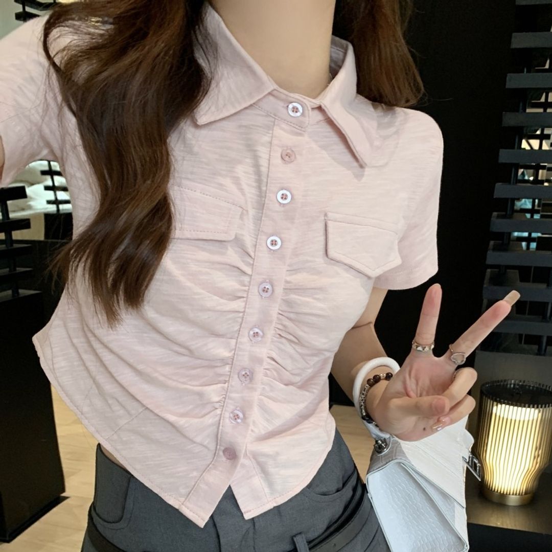 폴로 카라 셔링 페이크 포켓 셔츠 2a25607s