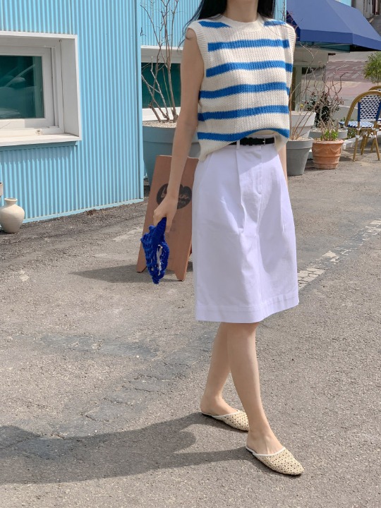 둥실코코 여름필수💙3색 심플 코튼 핀턱 밴딩 미디 스커트 화이트 하늘색 블랙 H라인 무지 면 벨트 고리 캐쥬얼 허리 뒷밴딩 흰색 하프 중간 길이 무릎 봄 여름 치마