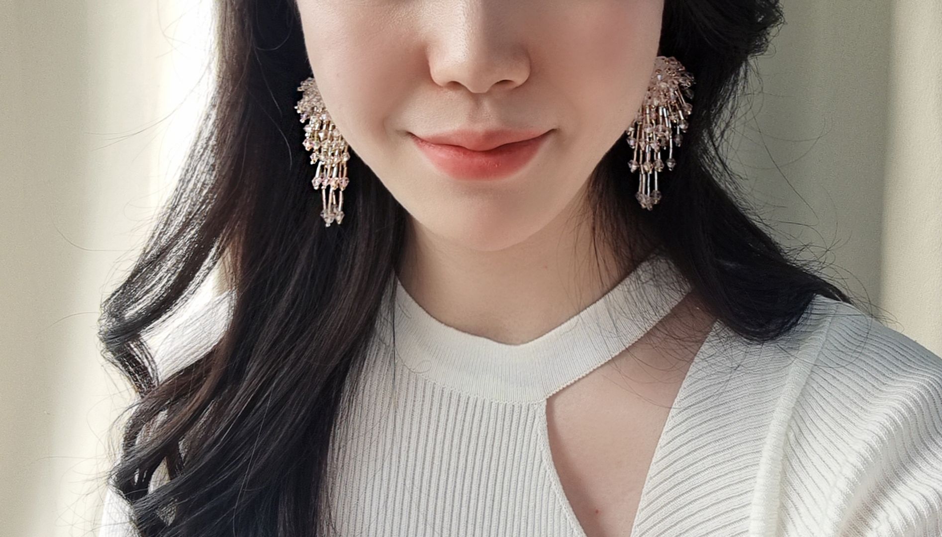 화려한 크리스탈 비즈 폭죽 핑크 큰 귀걸이