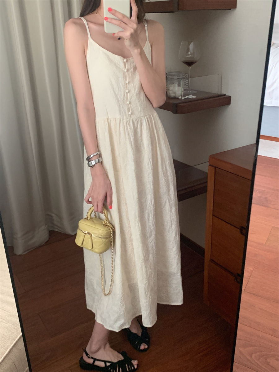 블롱뮤 린넨 심플 화이트 원피스 스퀘어 V 브이 넥 슬리브리스 나시 하이 웨스트 A 라인 미디 롱 플레어 스커트 치마 심플 여리 청순 여름 러블리 드레스 여친 데이트