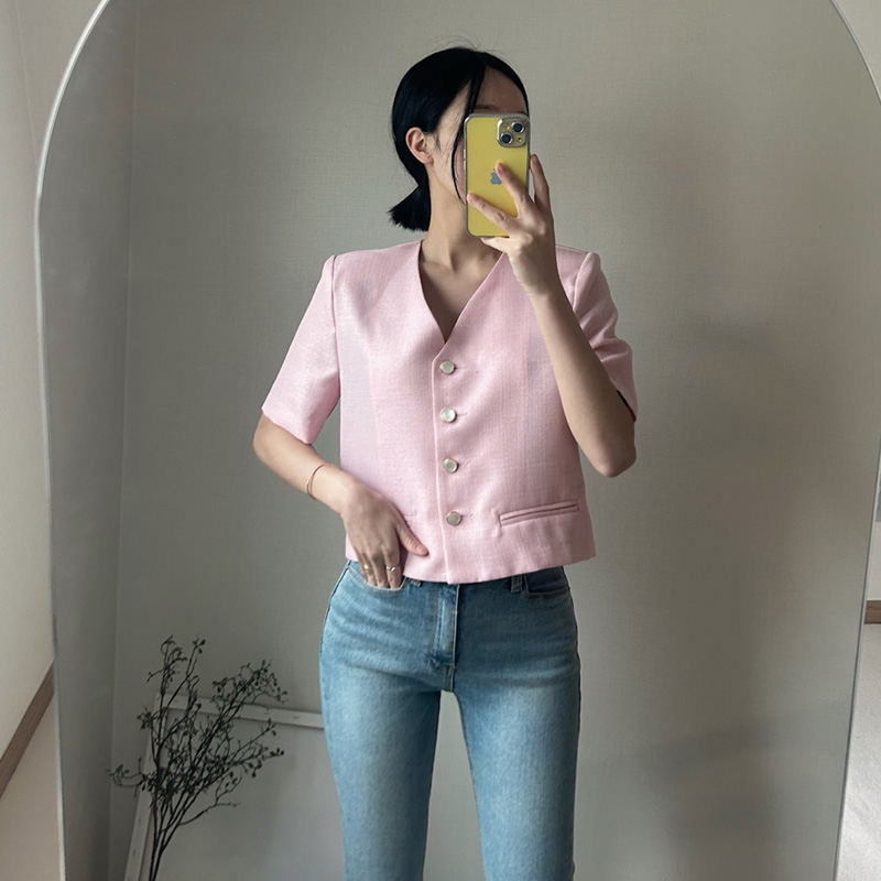 인더제이 트위드 반팔 자켓