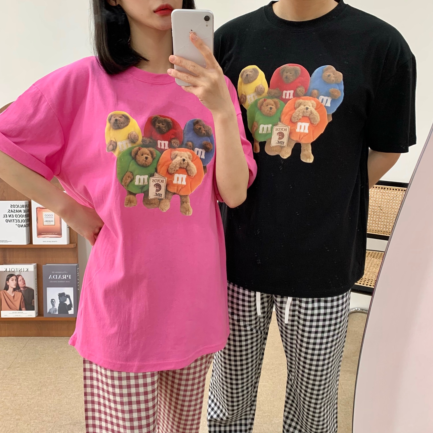 🚀당일출고 단독 국내제작 사계절 엠베어 티셔츠 파자마팬츠 테디베어 커플룩 커플잠옷 파자마파티 선물 남녀공용 오버핏 잠옷세트 여름 기념일 커플티 빅사이즈 신혼 여행 가족